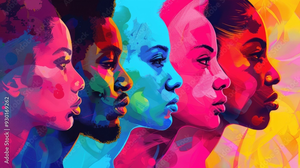 Portrait illustrations of males and females of different backgrounds ...