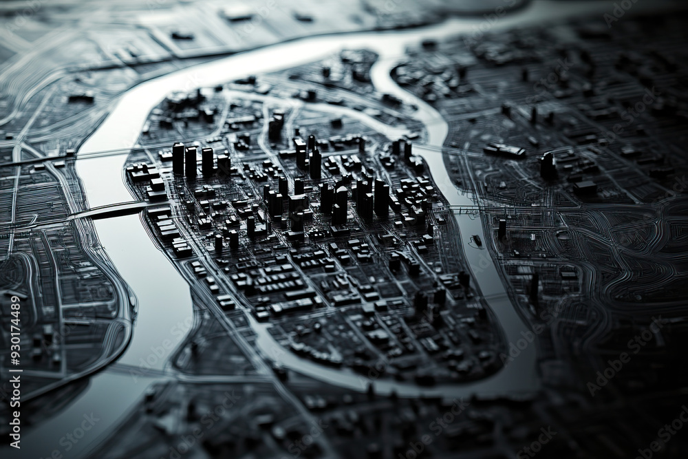 Technical aerial visual, 3D LiDAR GIS aerial map satellite scan model ...