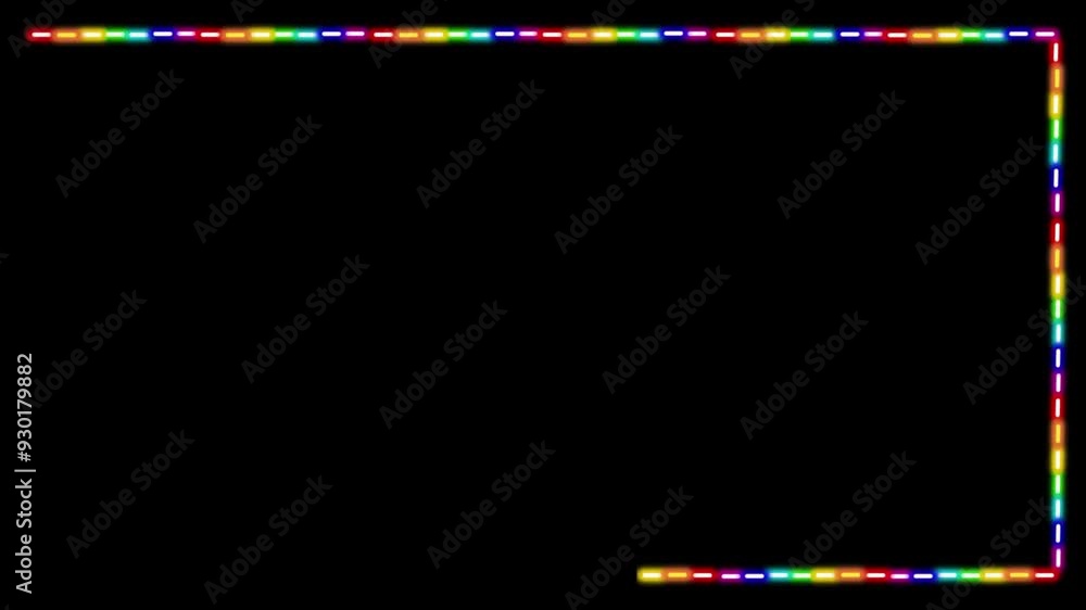 Neon rectangle frame animation. Rainbow color rectangular glowing frame ...