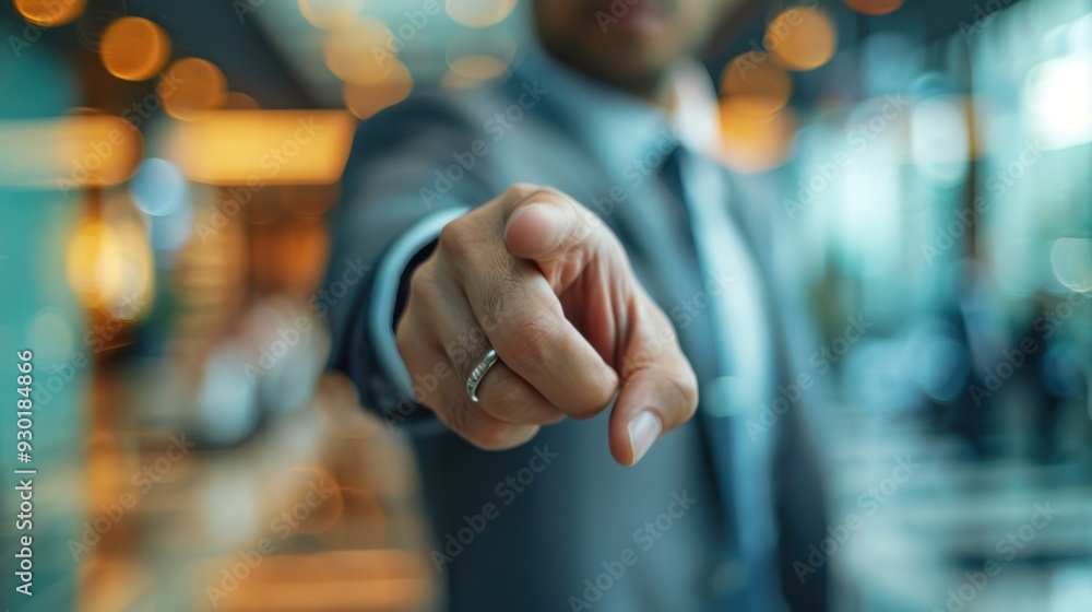 Index finger of businessman pointing during a talk (focus on ...