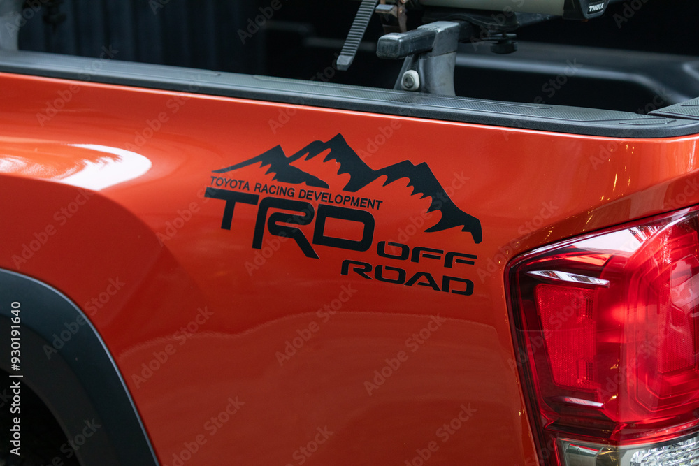 Portland, OR, USA - Aug 12, 2024 - Toyota Tacoma TRD 4x4 off road sign ...