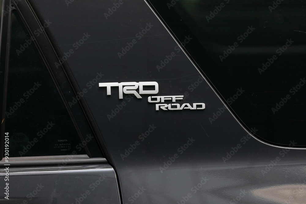 Portland, OR, USA - Aug 12, 2024 - Toyota Tacoma TRD 4x4 off road sign ...