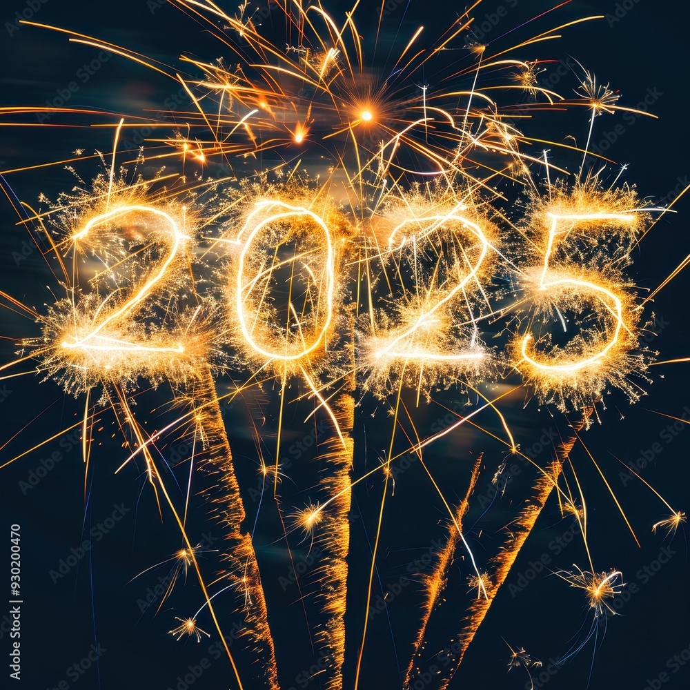 Celebratory fireworks light up the night sky to welcome the year 2025 ...