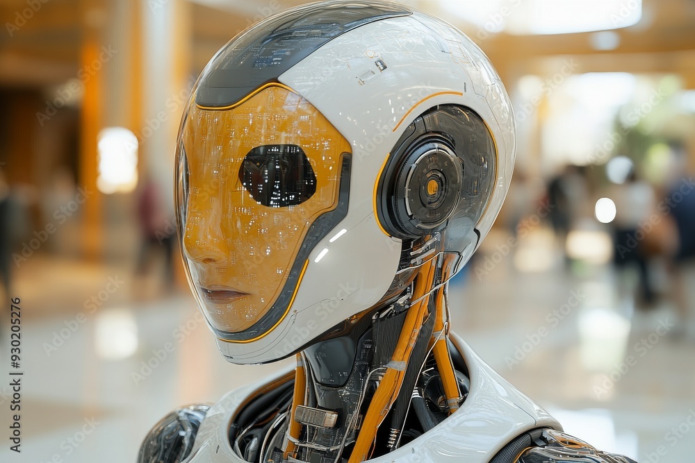 Retro style humanoid robot with worn out features blending nostalgic ...