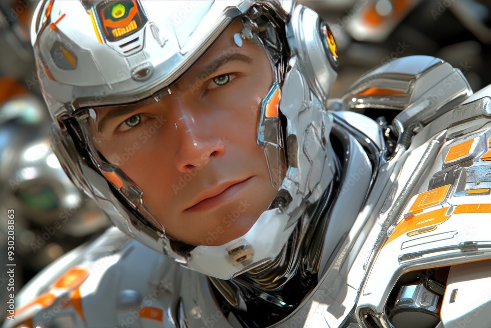 Futuristic humanoid soldier with advanced armor representing the ...