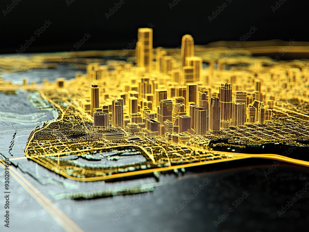 Technical aerial visual, 3D LiDAR GIS aerial map satellite scan model ...