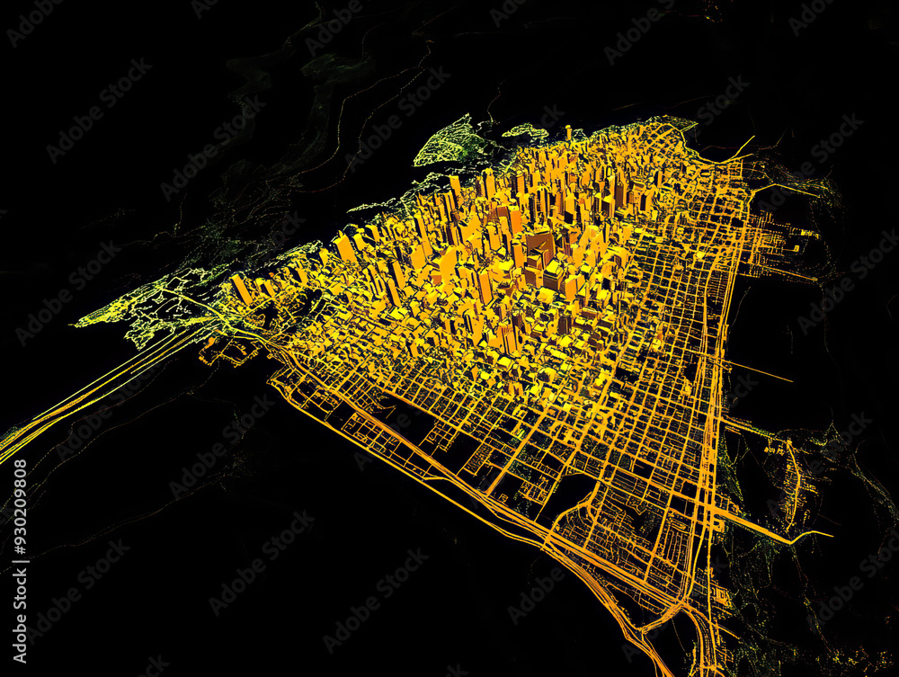 Technical aerial visual, 3D LiDAR GIS aerial map satellite scan model ...