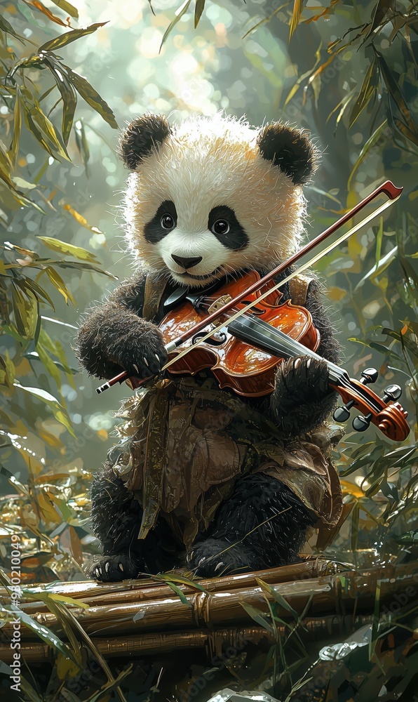 Adorable Panda Cub playing Violin in Bamboo forest | Cute and Peaceful ...