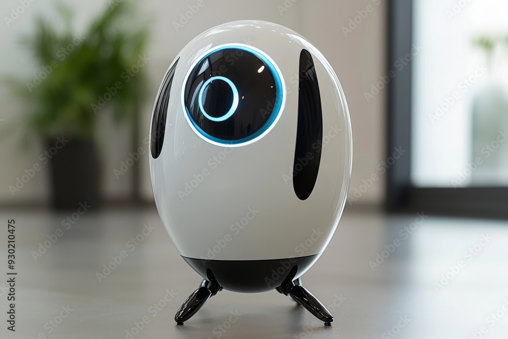 Cute round robot with a glowing blue eye embodying the friendly and ...