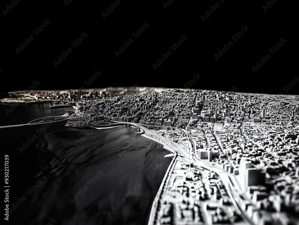 Technical aerial visual, 3D LiDAR GIS aerial map satellite scan model ...