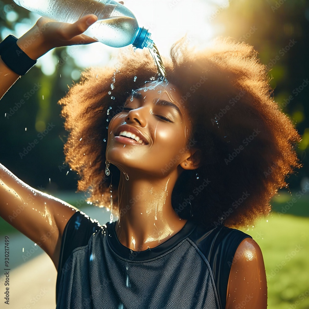 Woman seeks relief from the intense summer heat, pouring cold water ...