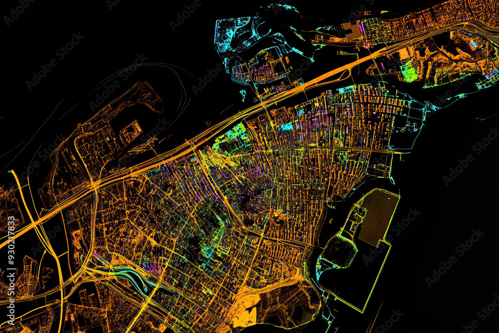 Technical aerial visual, 3D LiDAR GIS aerial map satellite scan model ...