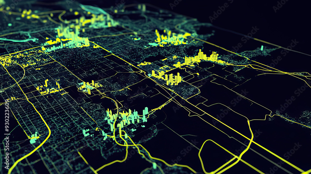 Technical aerial visual, 3D LiDAR GIS aerial map satellite scan model ...