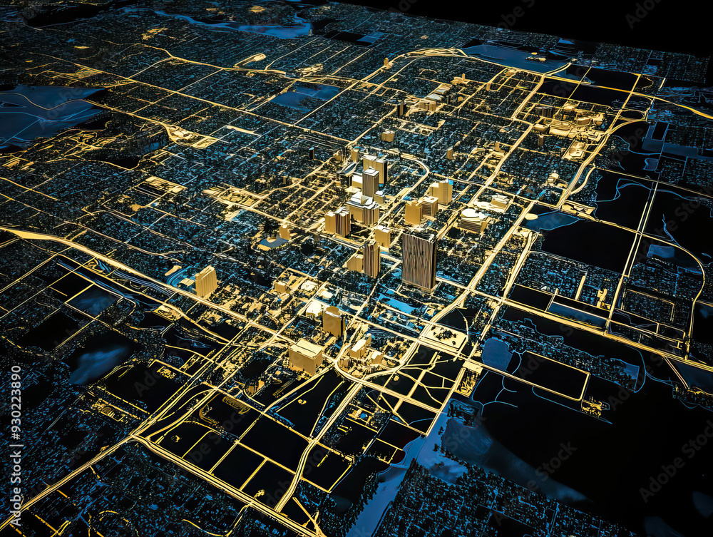 Technical aerial visual, 3D LiDAR GIS aerial map satellite scan model ...