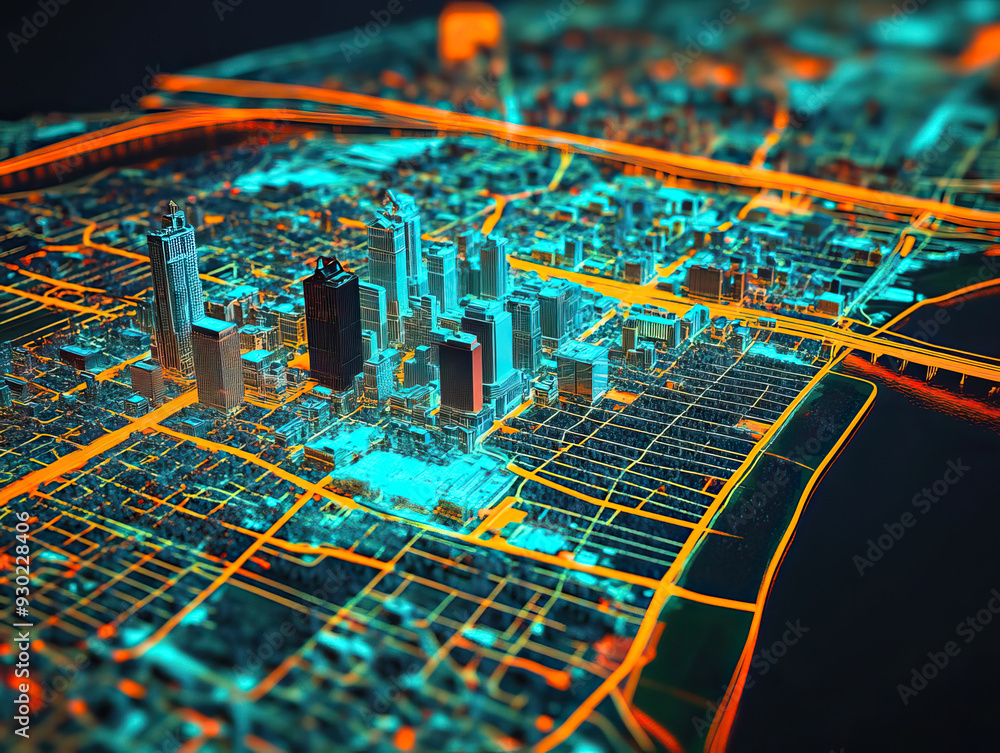 Technical Aerial Visual 3d Lidar Gis Aerial Map Satellite Scan Model Isolated Showing Toledo