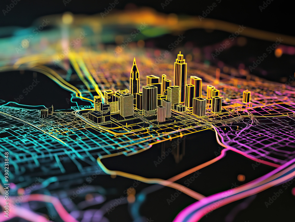 ภาพประกอบสต็อก Technical aerial visual, 3D LiDAR GIS aerial map ...