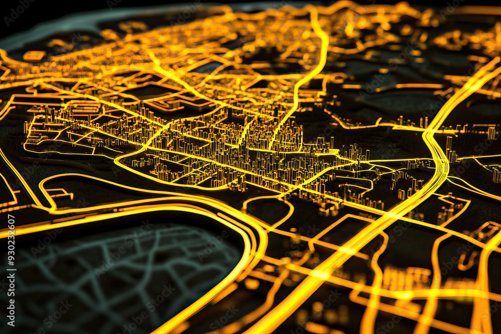 Technical aerial visual, 3D LiDAR GIS aerial map satellite scan model ...