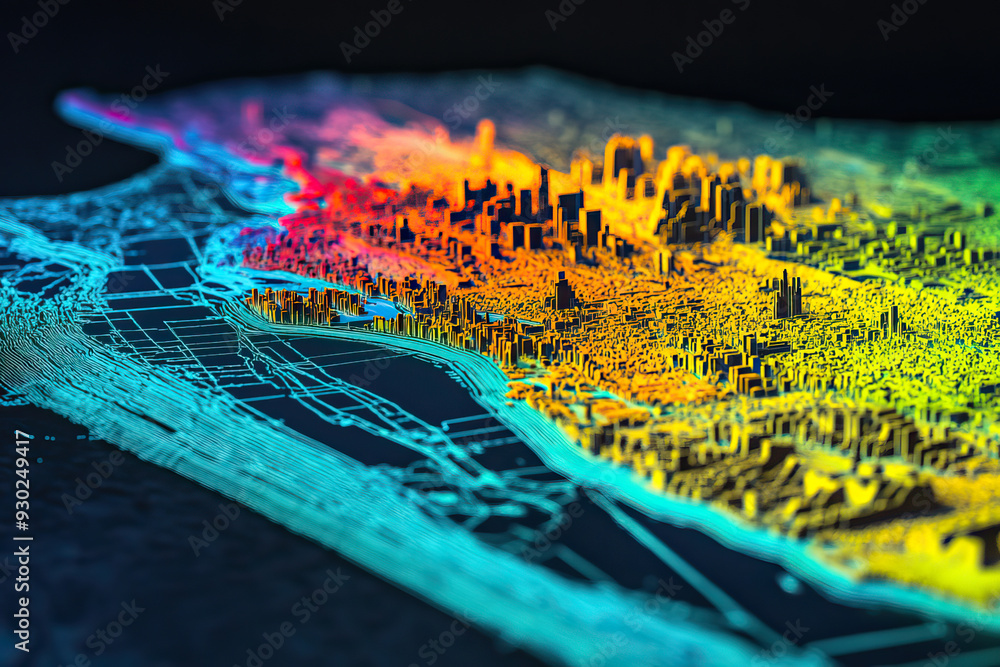 Technical Aerial Visual 3d Lidar Gis Aerial Map Satellite Scan Model Isolated Showing Warren