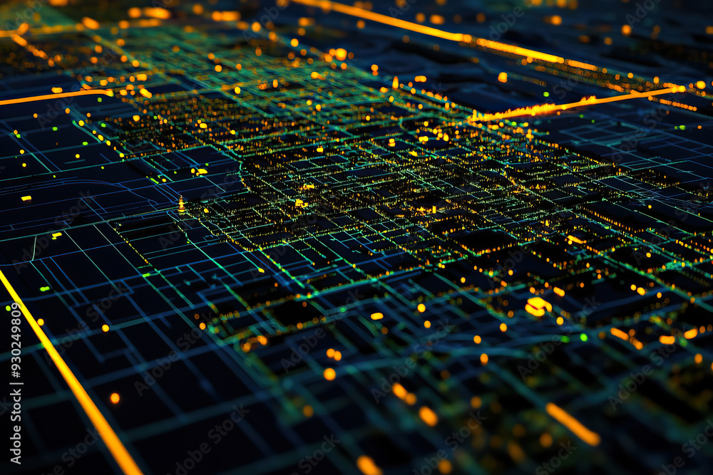 Technical aerial visual, 3D LiDAR GIS aerial map satellite scan model ...