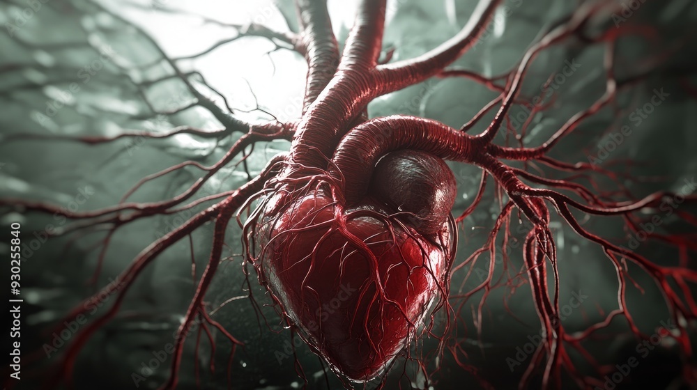 A realistic depiction of the human heart and cardiovascular system ...