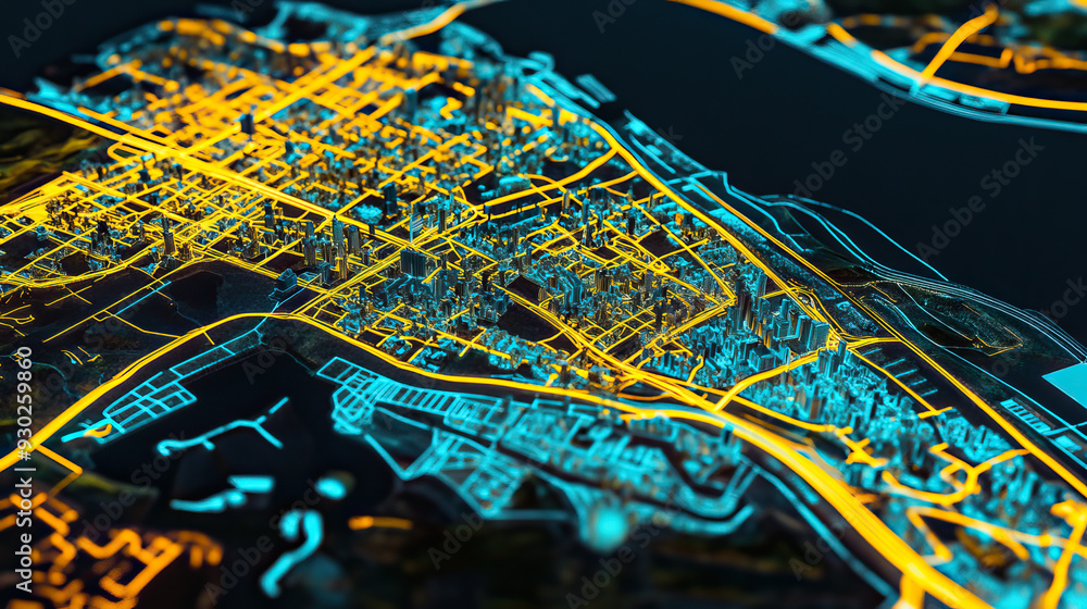 Technical aerial visual, 3D LiDAR GIS aerial map satellite scan model ...
