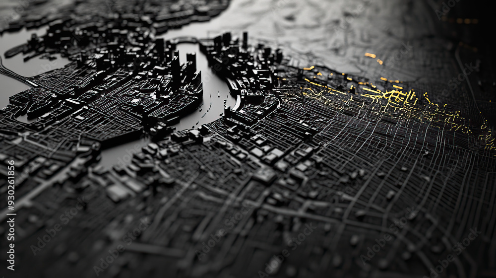 Technical aerial visual, 3D LiDAR GIS aerial map satellite scan model ...