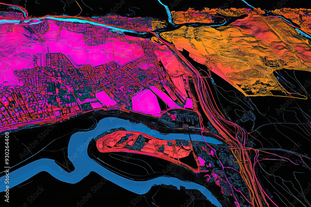 Technical aerial visual, 3D LiDAR GIS aerial map satellite scan model ...