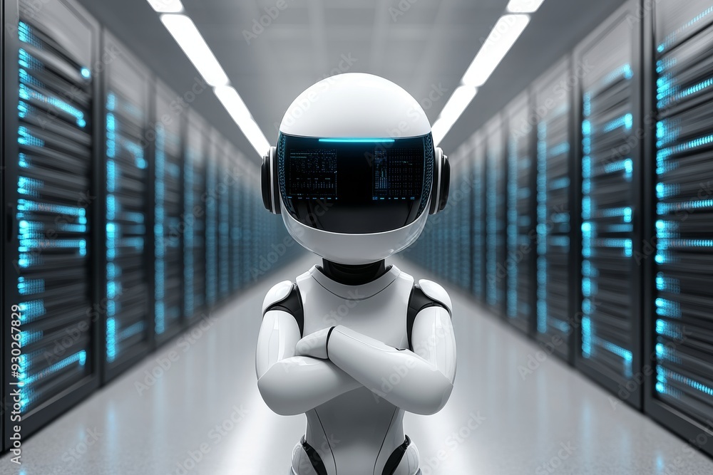 Robot exploring server room corridors showcasing the role of robotics ...