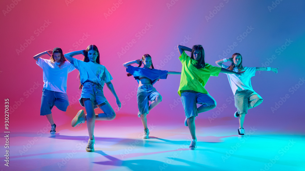 Group of children grooves to the beat, girls dynamically dancing hip ...