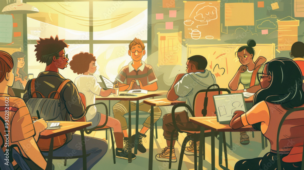 Inclusive classroom with students of different ethnicities, genders ...