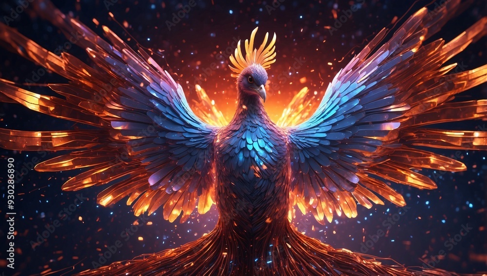 Holographic Phoenix Rising from a Sea of Data with Wings Spreading Wide ...