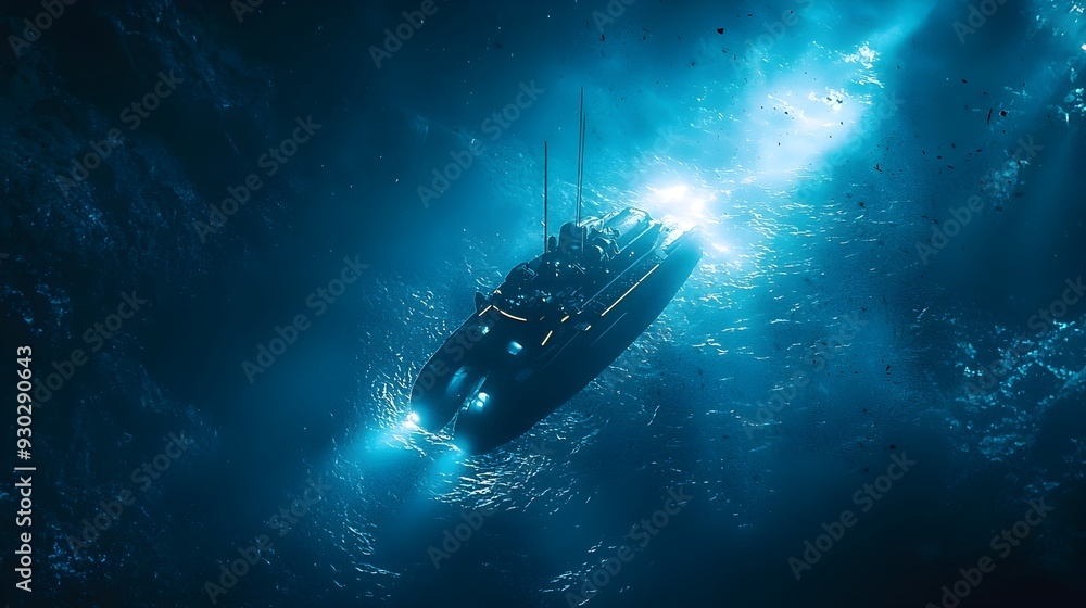Submarine Exploring the Dramatic Depths of a Deep-Sea Trench with Vivid ...