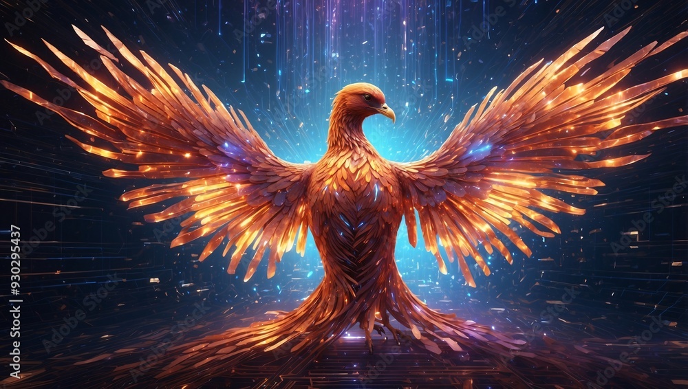 Holographic Phoenix Rising from a Sea of Data with Wings Spreading Wide ...