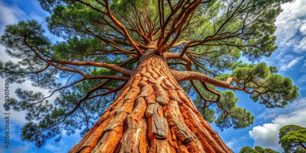 Majestic Pinus roxburghii tree stands tall, its massive trunk, up to 3m ...