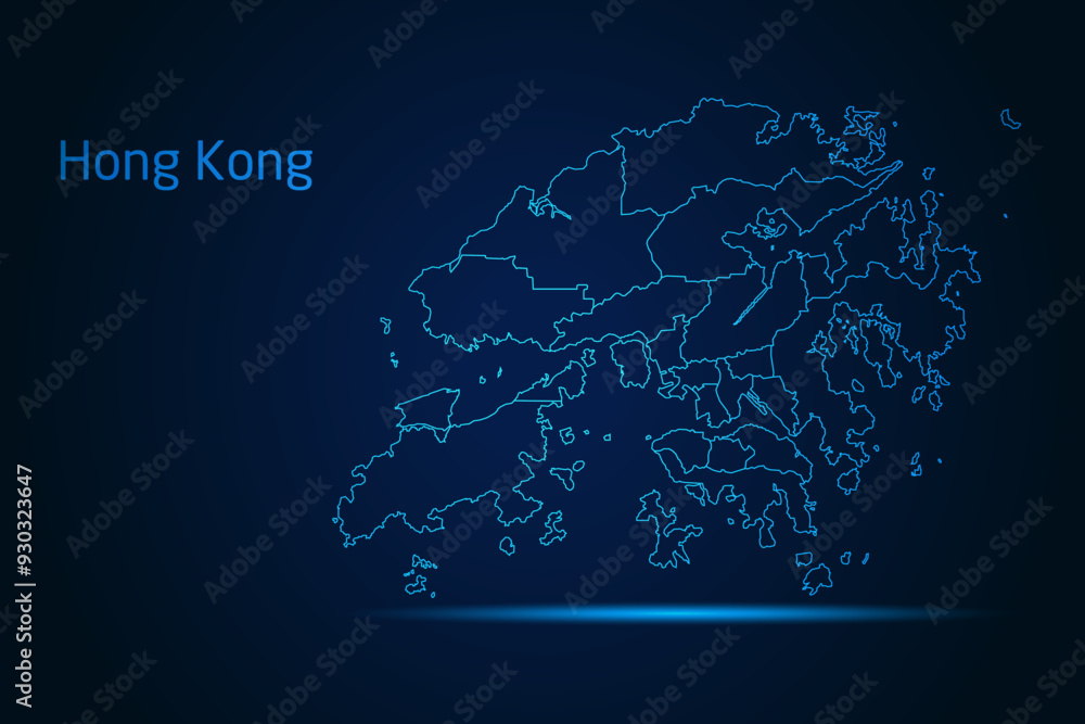 Abstract High Detailed Glow Blue Map on Dark Background of Map of Hong ...