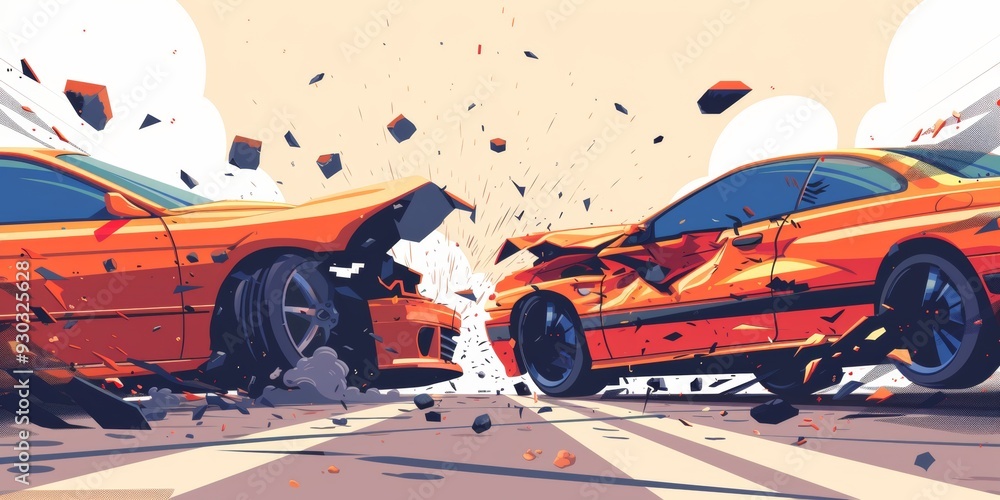 Car accident illustration showing a realistic crash on the highway ...