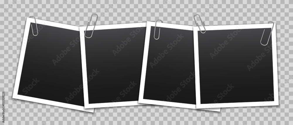 Vector blank photo frames with silver metal paper clip and shadow ...