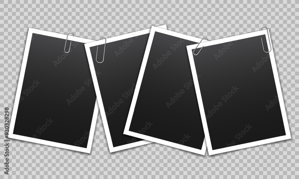 Vector blank photo frames with silver metal paper clip and shadow ...