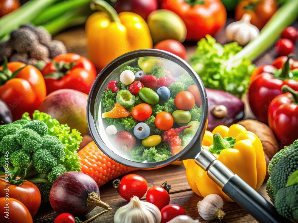 Magnifying glass highlights contaminated fruit and vegetables with ...