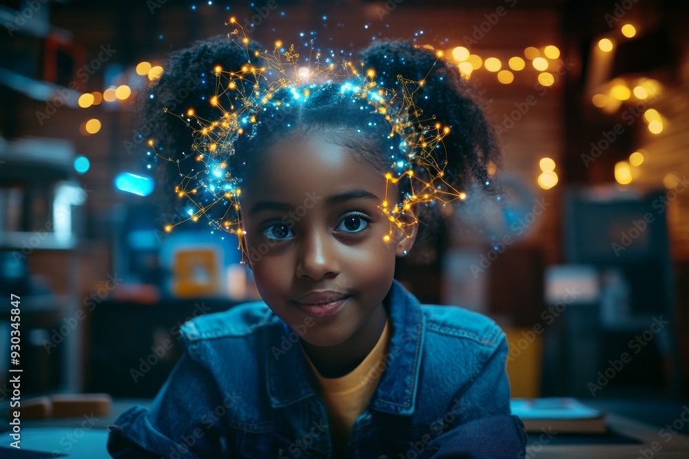 Portrait of a young child with a glowing brain symbolizing the ...
