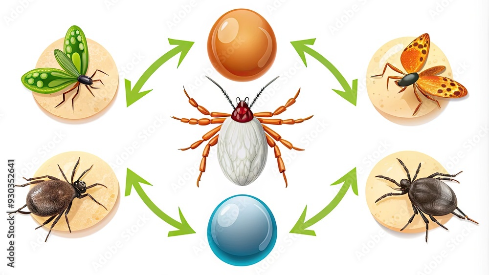 A colorful infographic illustrates the life cycle of a tick, from egg ...
