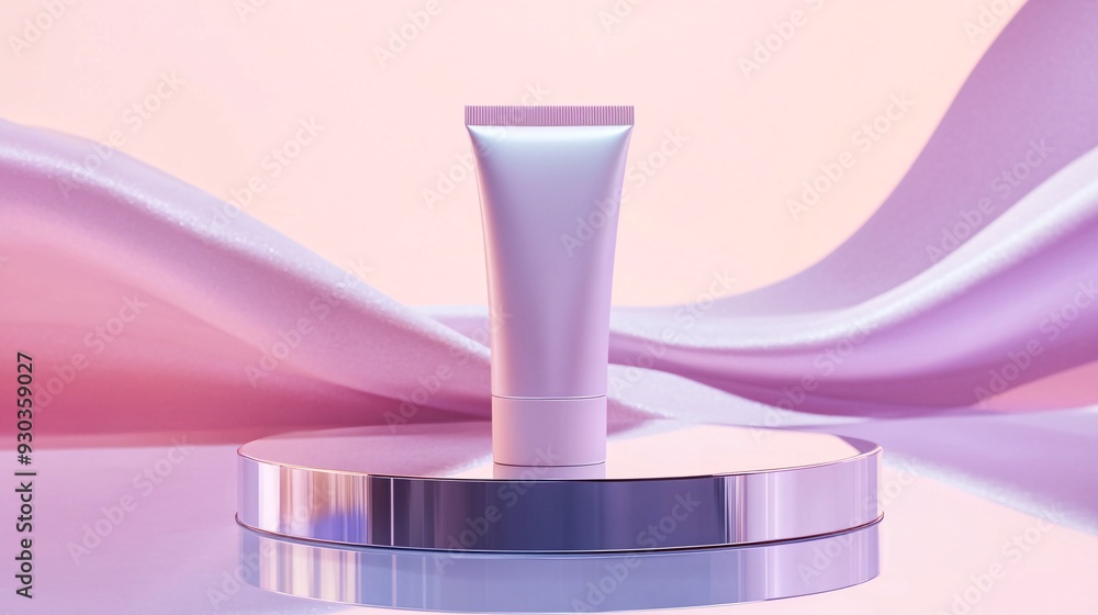A chic cosmetic tube with a soft matte texture, set on a sleek ...