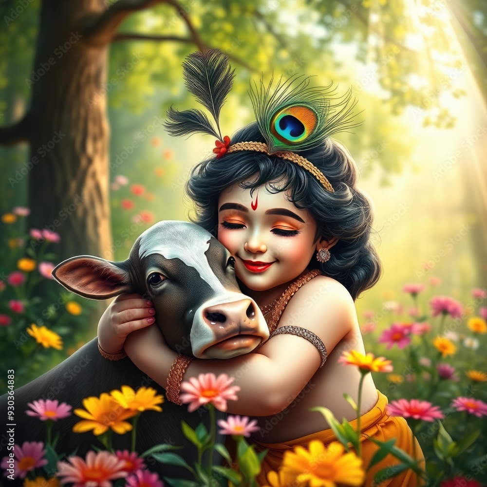 Shri Krishna Janmashtami, Child Krishna is playing with his cow ...