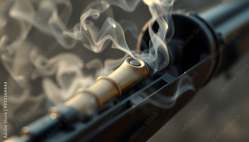 The Smoking Barrel of a Rifle in Macro Detail as Shotgun Shells are ...
