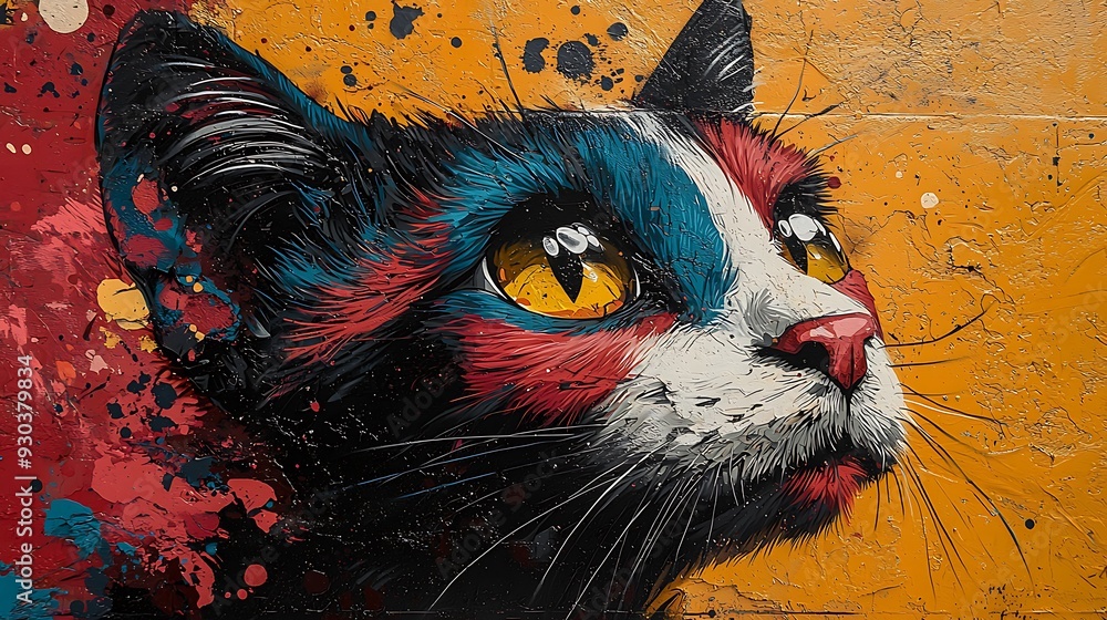 An urban graffiti depiction with a cat and dog, illustrating the ...