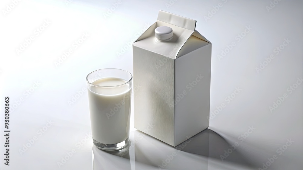 A pristine white cardboard milk box, partially open, revealing a ...