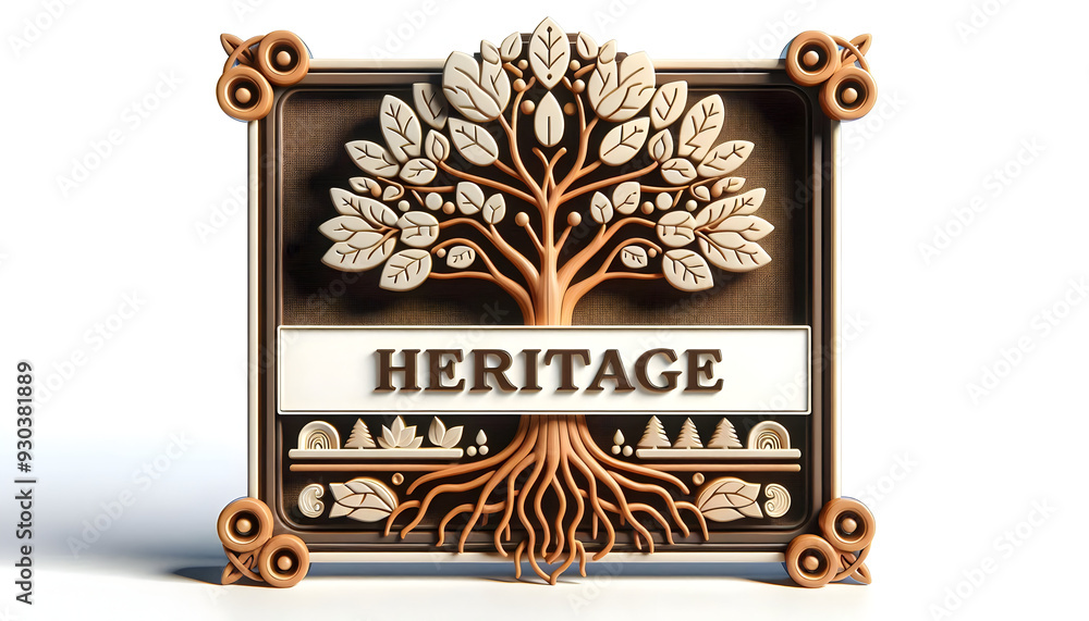 3D Family Diversity Tree Frame with Heritage Text isolated on white ...