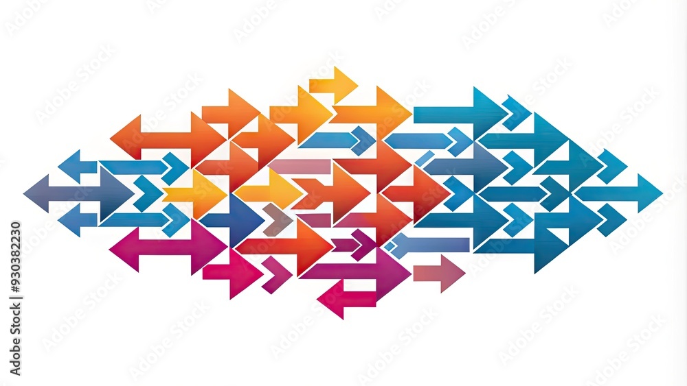 Arrows converge in a single direction, forming a bold, modern one-way ...