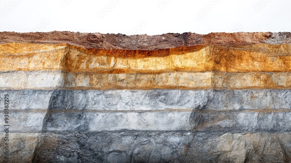 cross-section of an open-pit mine soil showing the different layers ...