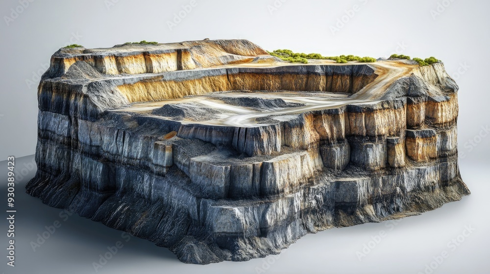 cross-section of an open-pit mine soil showing the different layers ...